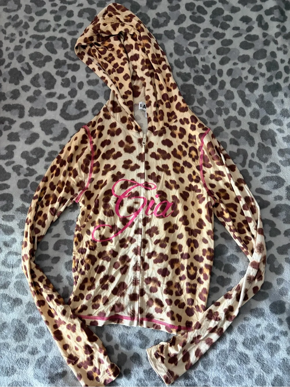 I.AM.GIA | Sweaters | Iamgia Leopard Print Zip Hoodie With Pink Script ...